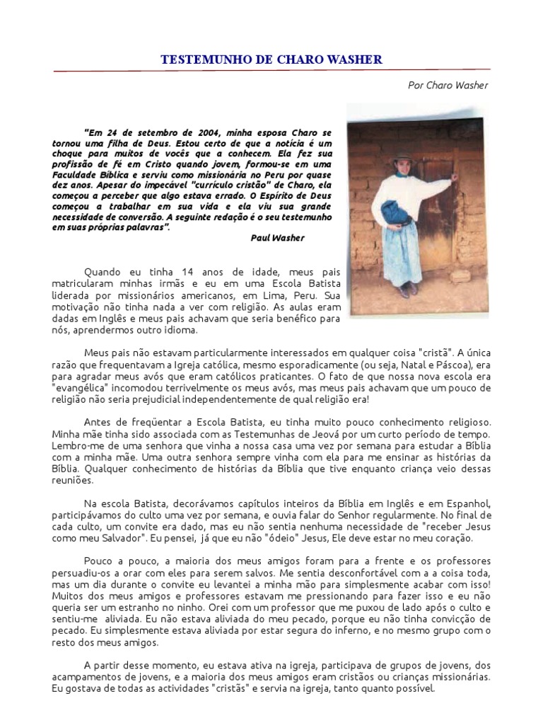 Charo Washer - Testemunho | PDF | Jesus | Igreja católica