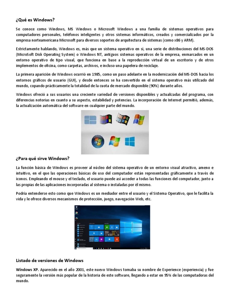 Qué es Windows y su función principal | PDF | Microsoft Windows | Microsoft