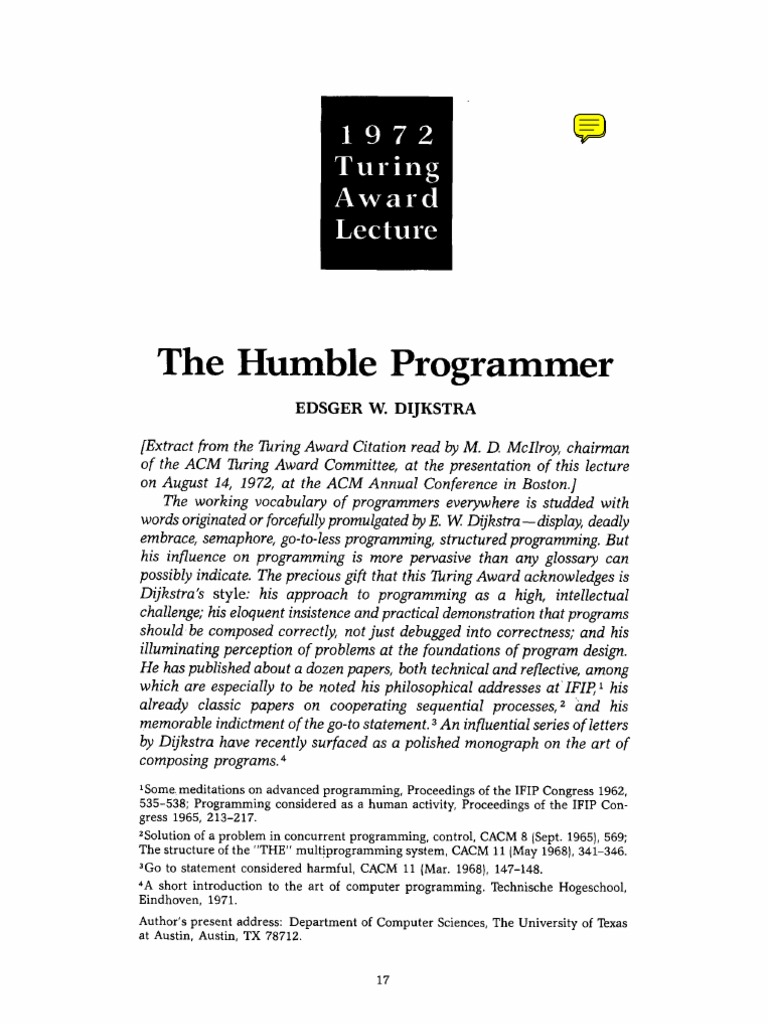 The Humble Programmer | PDF | Computer Programming | Mathematical Proof The Humble Programmer | PDF | Computer Programming | Mathematical Proof