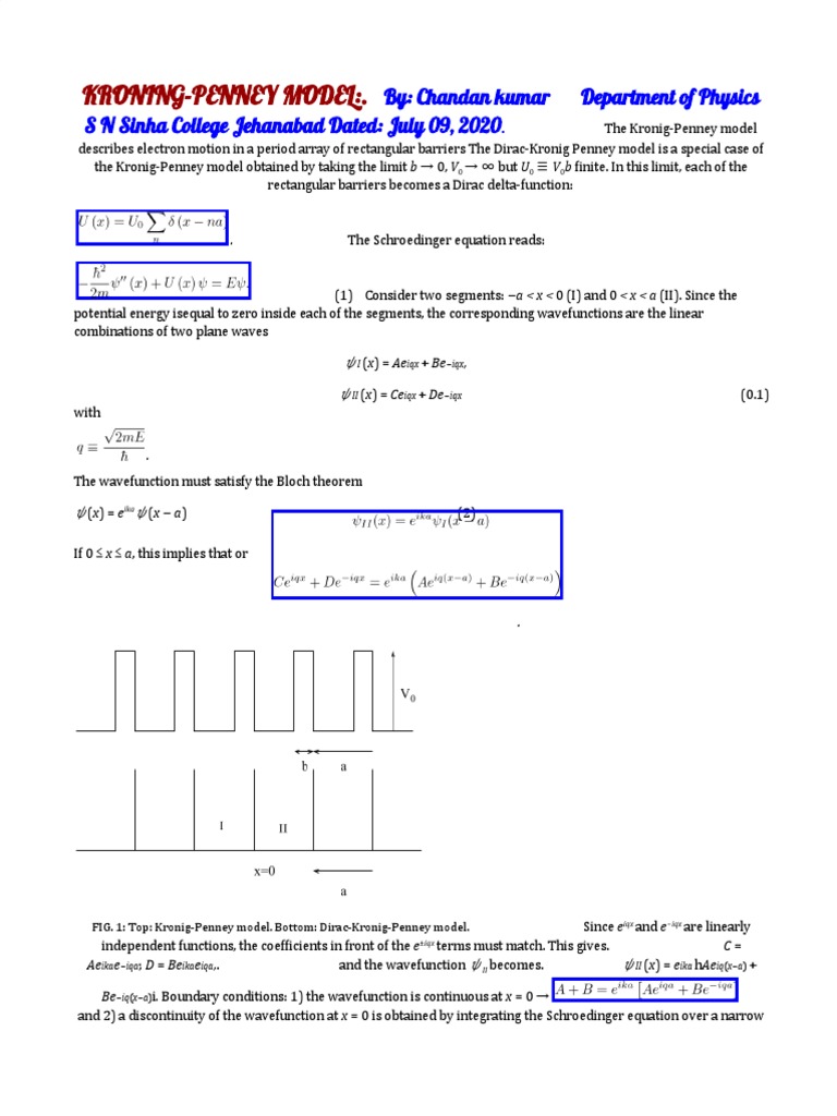 Kronig Penny Model | PDF | Force | Wave Function