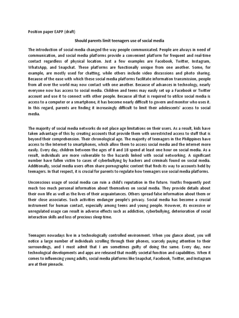 Should Parents Limit Teenagers Use of Social Media | PDF | Popular ...