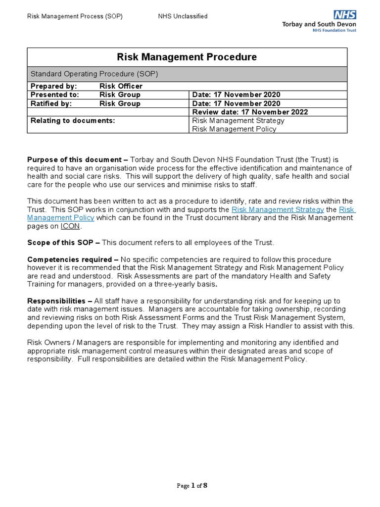 Risk Management Sop | PDF | Risk | Risk Management