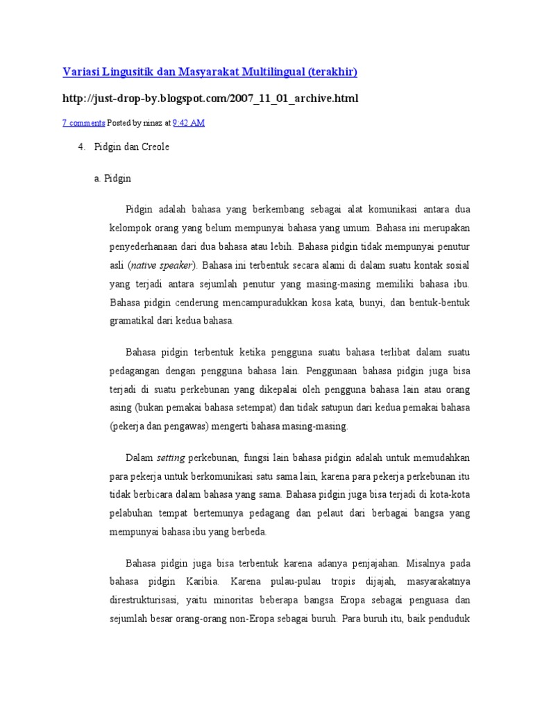 Creole Dan Pidgin | PDF | Seni & Disiplin Bahasa