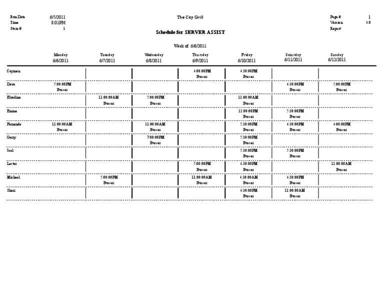 Server Assist Weekly Schedule | PDF | Sports | Leisure