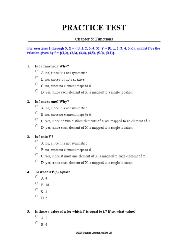 Functions Practice Test | PDF | Function (Mathematics) | Algebra