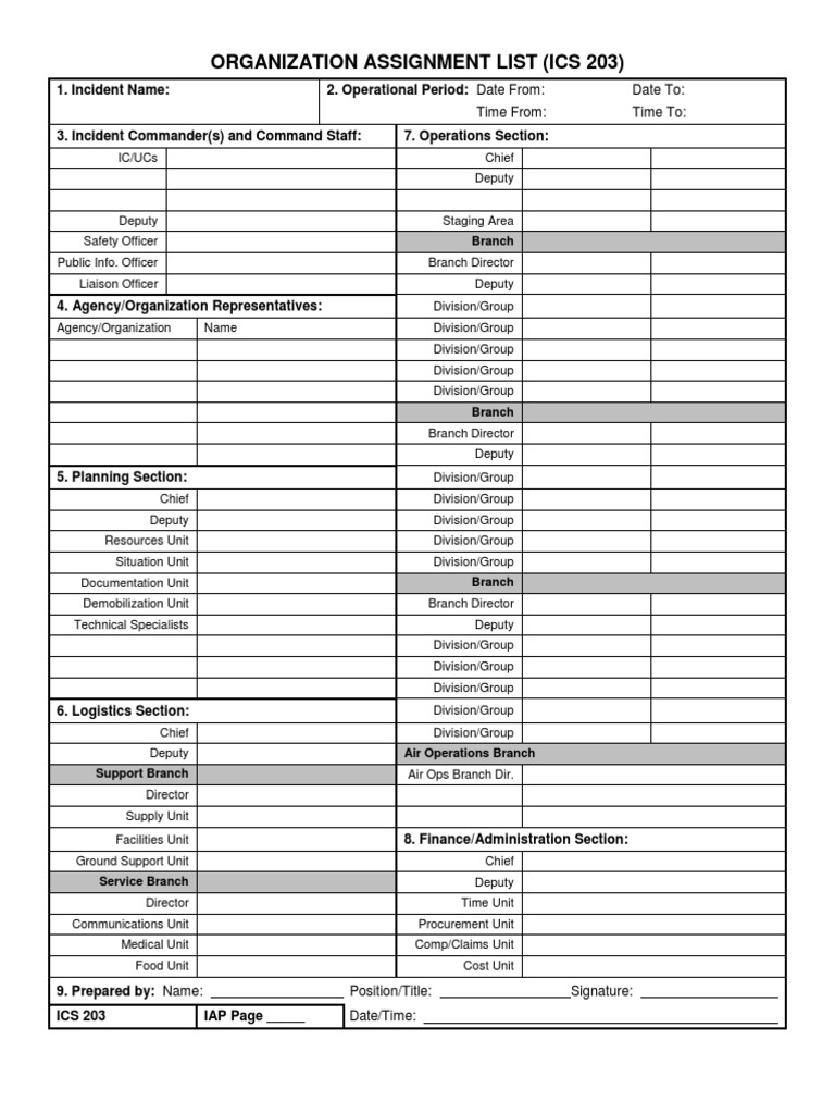 Ics Form 203, Organization Assignment List (v3) | PDF | Incident Command System | National Security