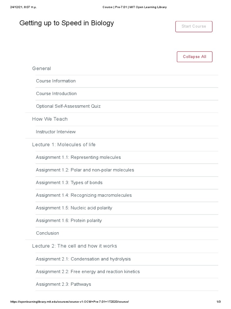 Course - Pre-7.01 - MIT Open Learning Library | PDF | Dna | Biology