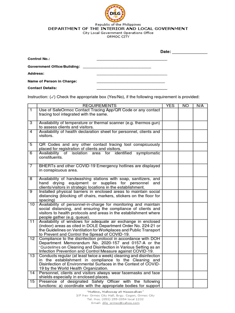 Safet Seal Certification Checklist DILG | PDF | Epidemiology | Medical ... Safet Seal Certification Checklist DILG | PDF | Epidemiology | Medical ...