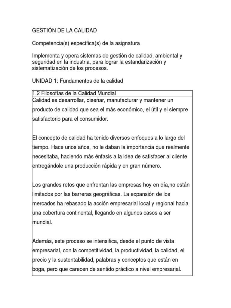 1.2 Filosofías de La Calidad Mundial | PDF | Calidad (comercial) | Gestión de la calidad
