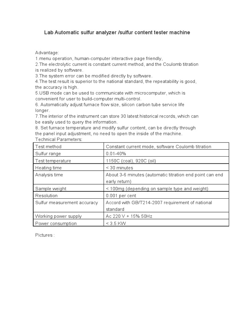 Automatic Sulfur Analyzer Machine | PDF