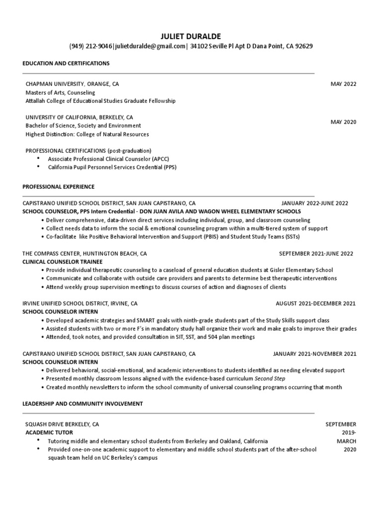 Resume JD | PDF | School Counselor | Mentorship