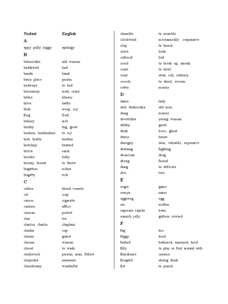 Nadsat Dictionary | PDF