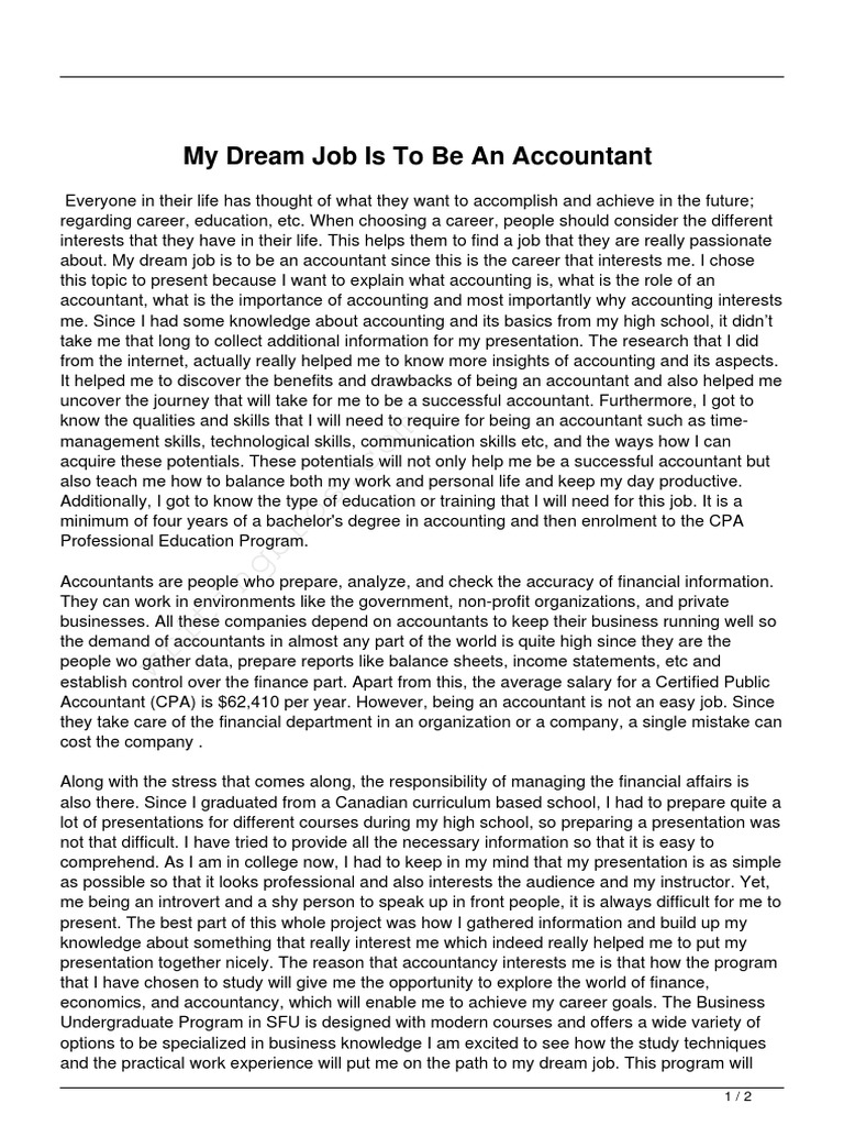 My Dream Job Is To Be An Accountant | PDF | Accountant | Accounting