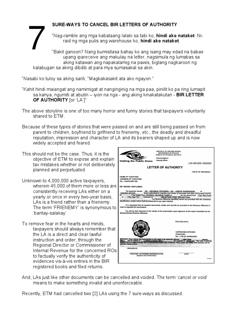 7 Sure-Ways To Cancel Bir Letters of Authority | PDF | Internal Revenue ...