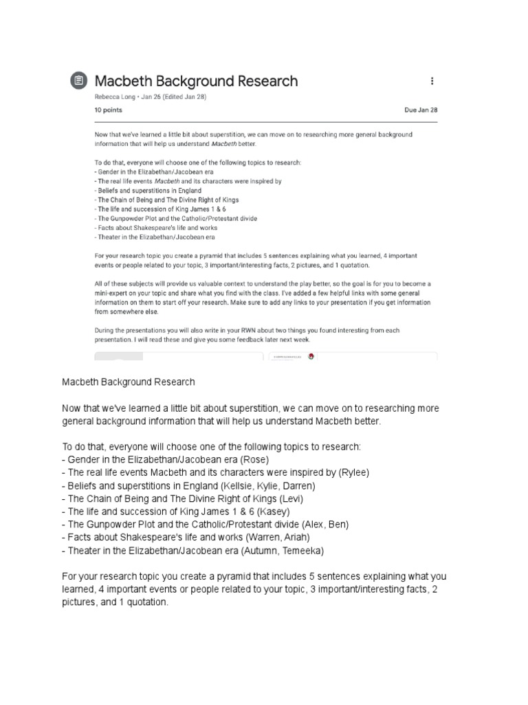 Macbeth Background Research | PDF