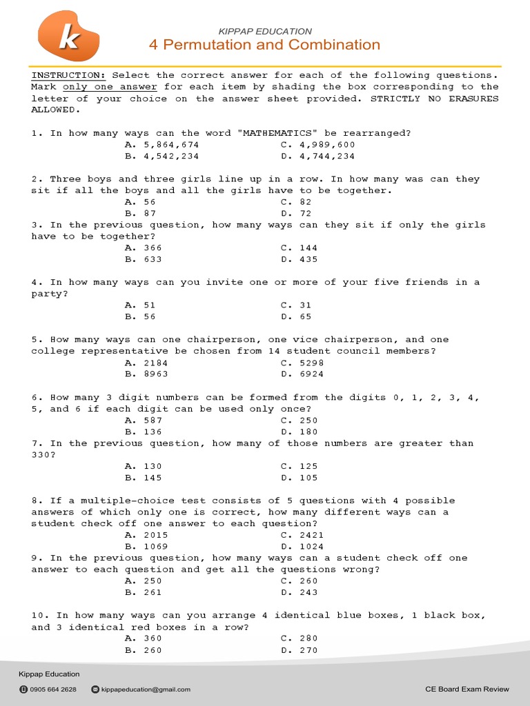 Kippap-Handout-MSTE (04 Permutation and Combination) | PDF | Multiple Choice