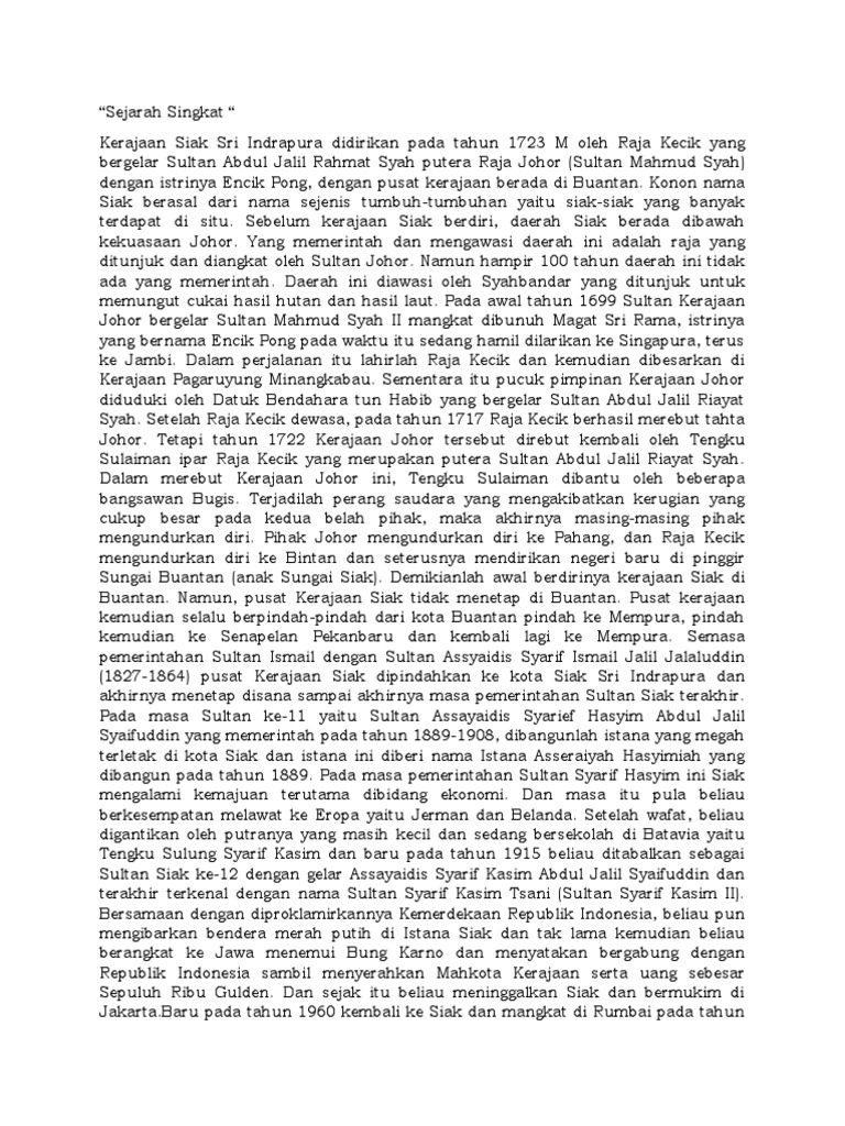 Sejarah Kerajaan Siak Sri Indrapura | PDF