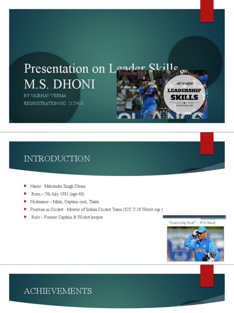 Presentation On Leader Skills M.S. Dhoni: by Vaibhav Verma ...