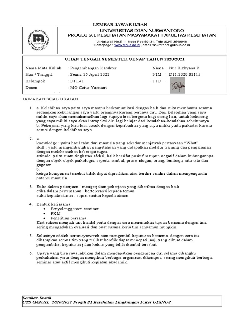 Lembar Jawab Uts Kesmas | PDF