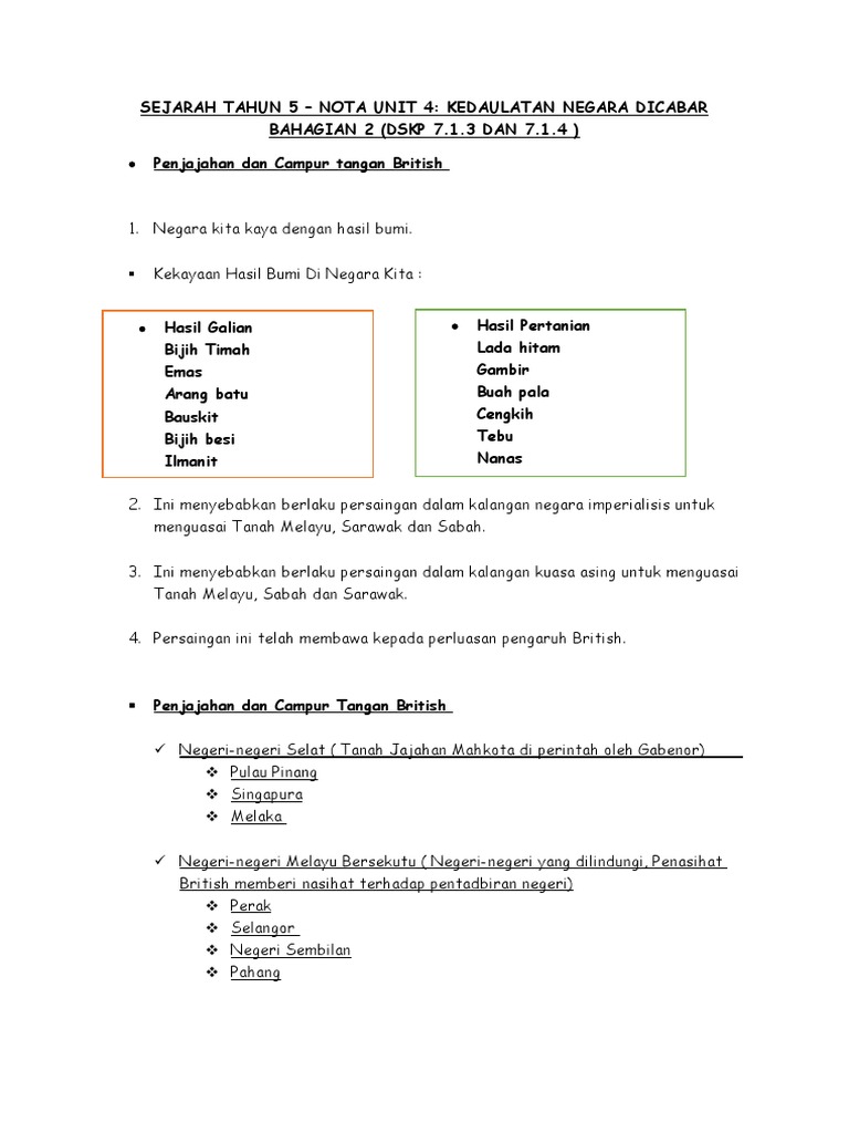 Sejarah Tahun 5 Nota Unit 4 Kedaulatan Negara Dicabar Bahagian 2 | PDF