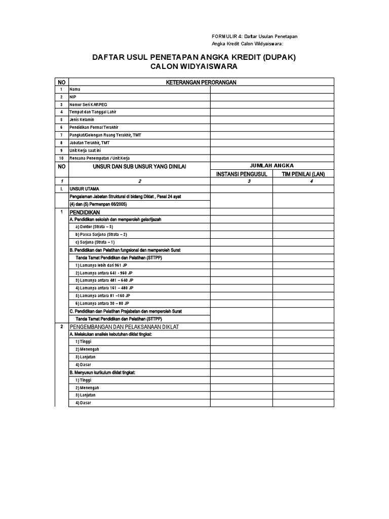 Contoh Formulir DUPAK | PDF
