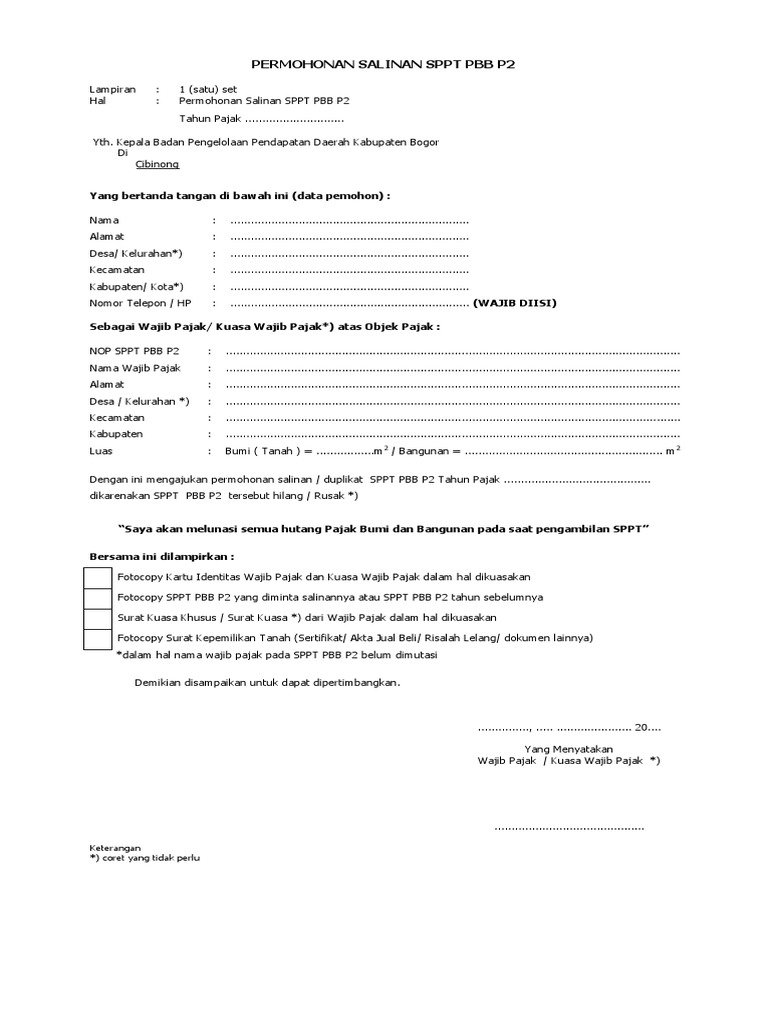 Permohonan Salinan SPPT PBB | PDF
