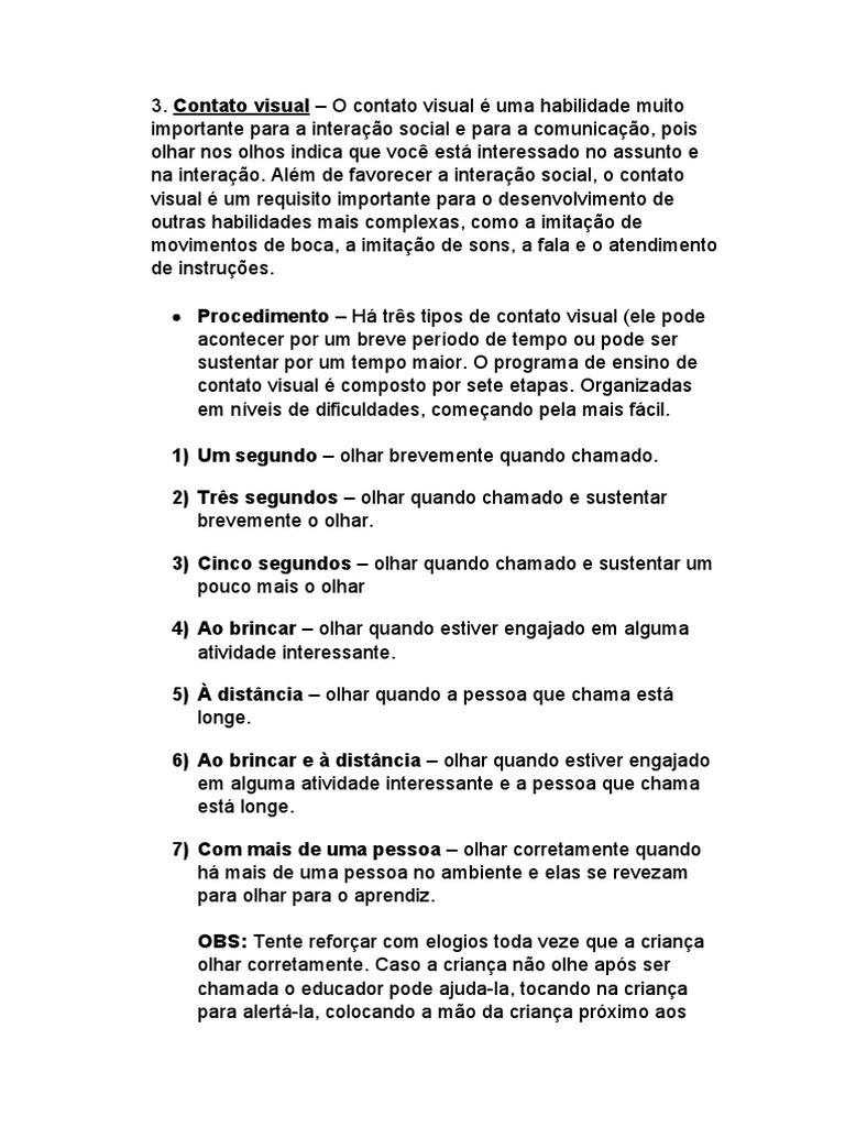 Contato visual ensino 7 etapas | PDF