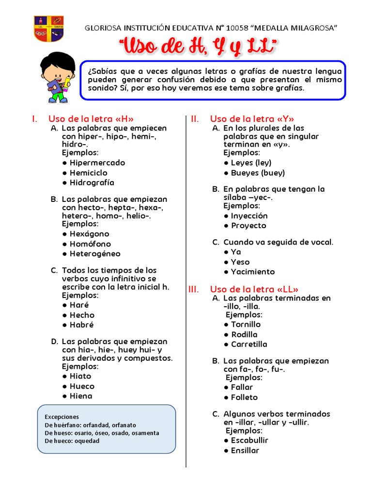 Reglas del uso de H, Y y LL | PDF | Fonética | Lingüística