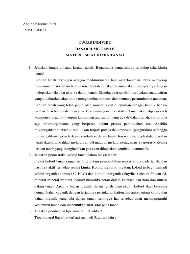 Andina Kristina Putri - 150510210073 - TUGAS SIFAT KIMIA TANAH | PDF