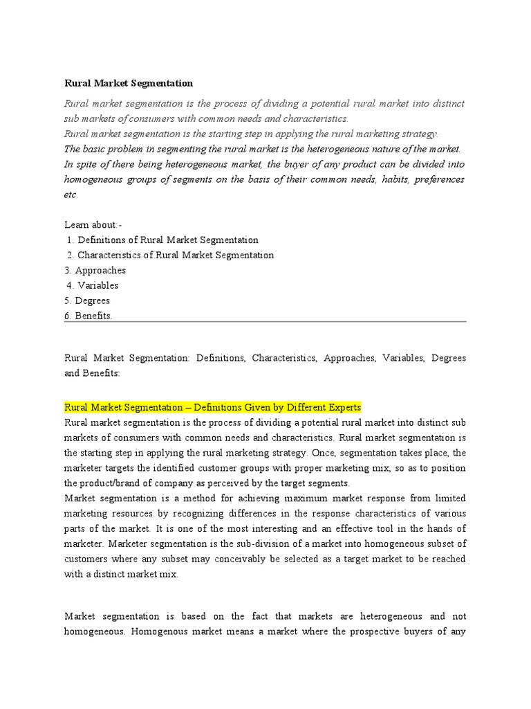 Rural Market Segmentation | PDF | Market Segmentation | Marketing