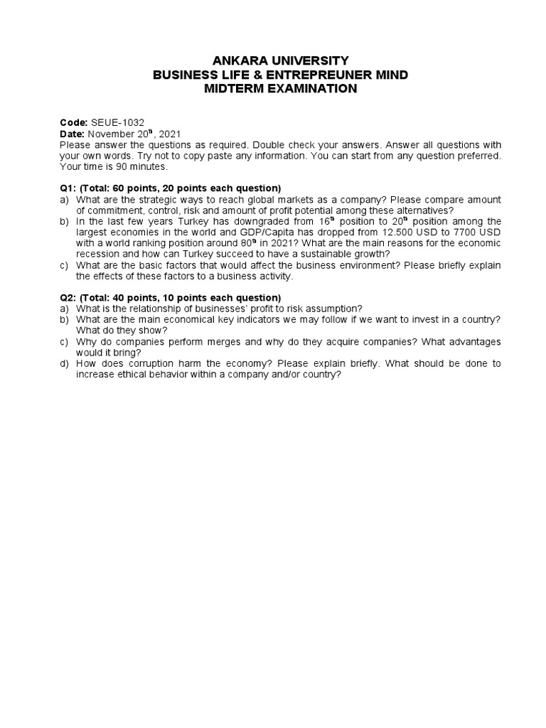 Midterm Exam SEUE1032 Nov 2021 | PDF