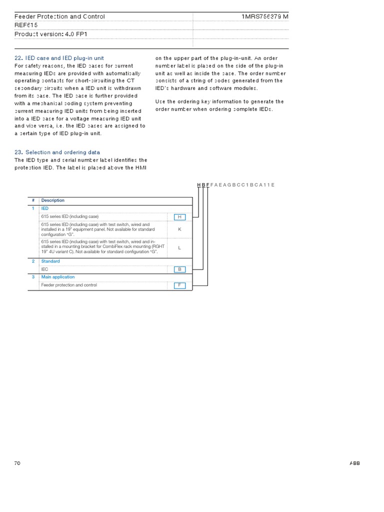 Selection and Ordering Guide for REF615 Feeder Protection and Control ...