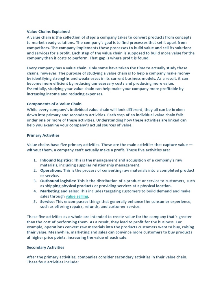 Value Chain | PDF | Value Chain | Sales