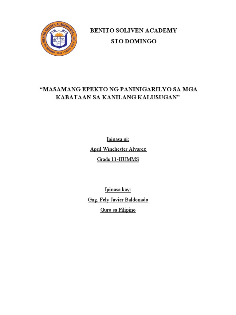 Masamang Epekto NG Paninigarilyo Sa Mga Kabataan Sa Kanilang Kalusugan ...