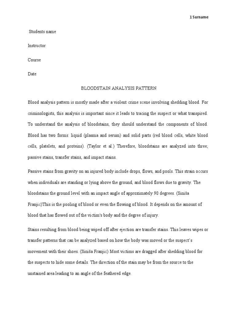 Bloodstain Analysis Pattern | PDF | Blood | Anatomy
