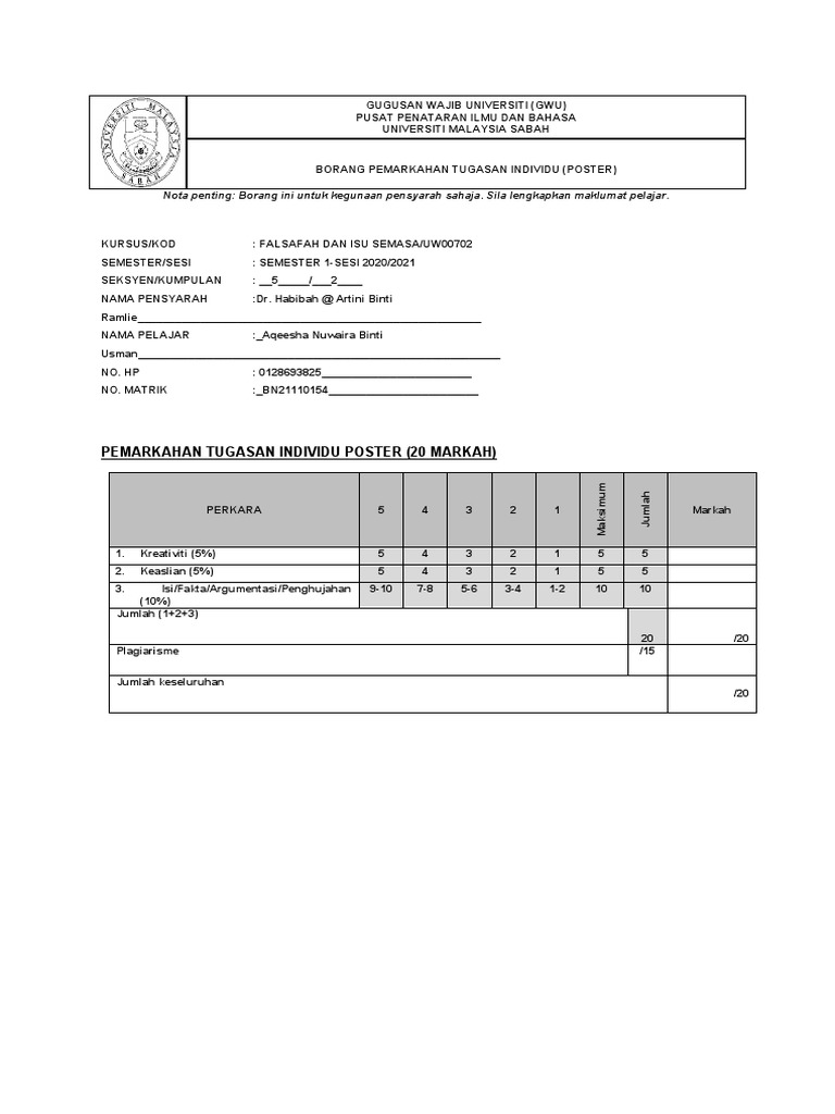 Borang Penilaian Poster | PDF