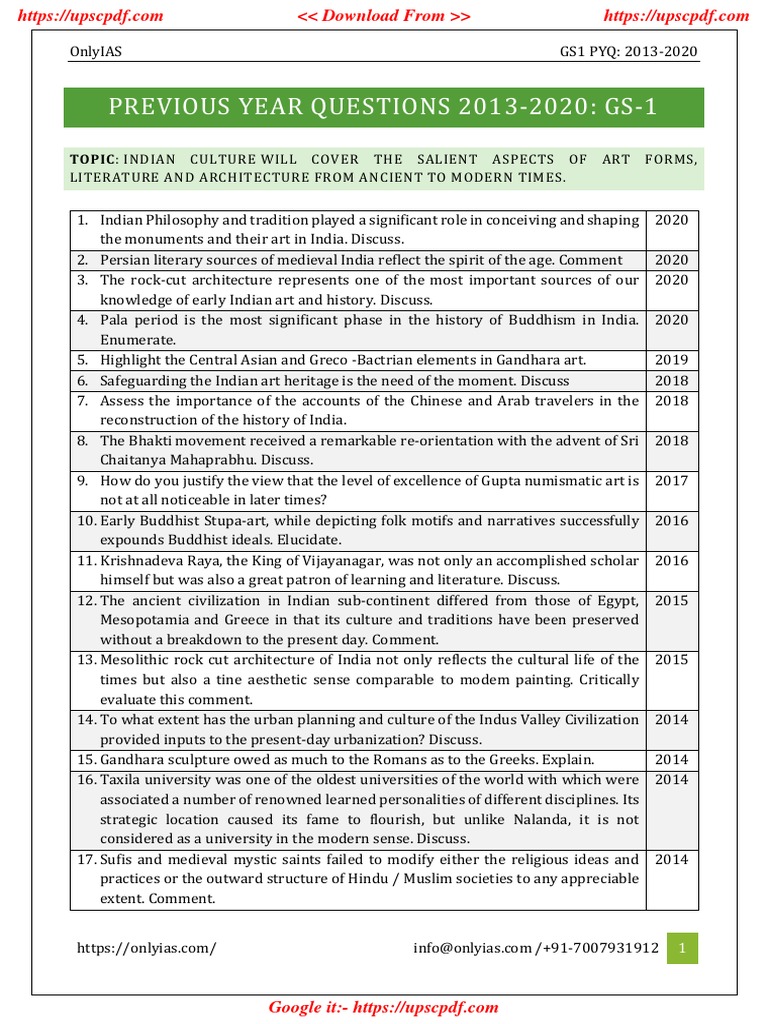 GS1 Indian Culture & History PYQs 2013-2020 | PDF | Poverty | Poverty ...