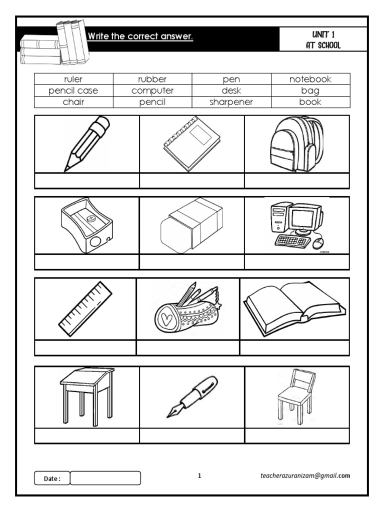 Year 1 English Unit 1: At School Worksheet | PDF | Pencil | Office Work