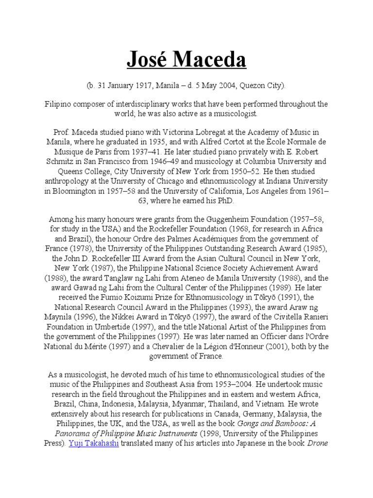 José Maceda: Panorama of Philippine Music Instruments (1998, University ...