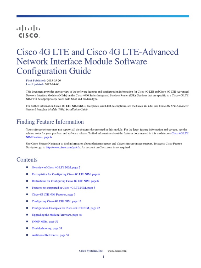 Cisco NIM 4GLTE Configuration Guide | PDF | High Speed Packet Access | 4 G