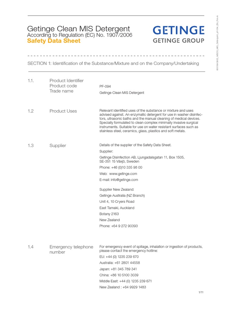 Mis Detergent - Getinge Clean | PDF | Personal Protective Equipment ...
