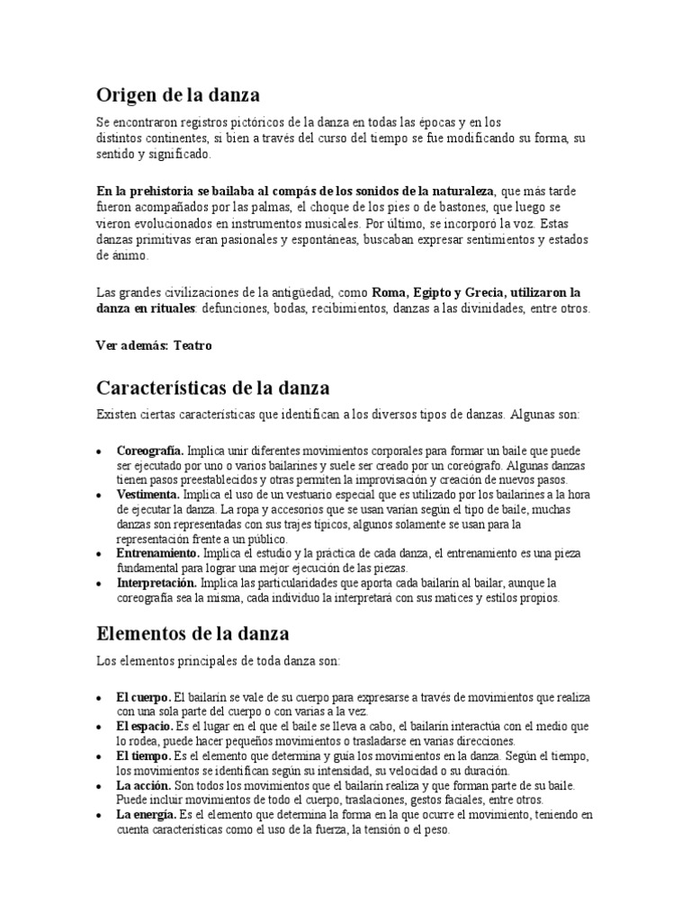 Origen de La Danza | PDF | Bailes | Las artes escénicas