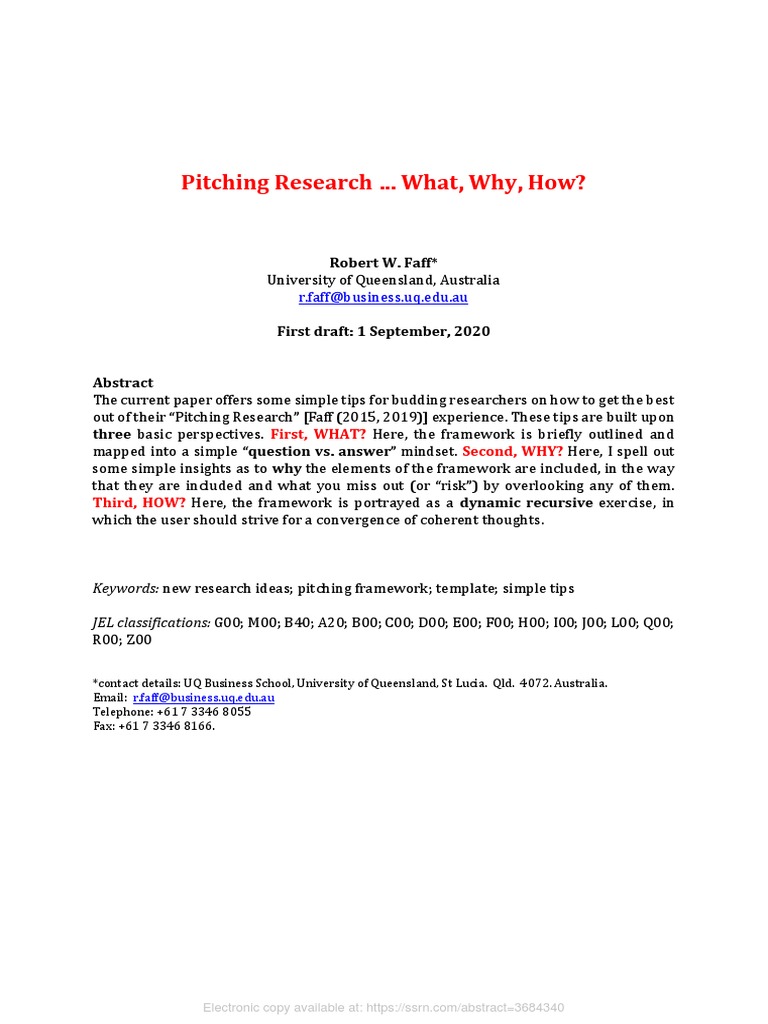 Pitching Research What, Why, How?: Robert W. Faff | PDF | Motivation ...