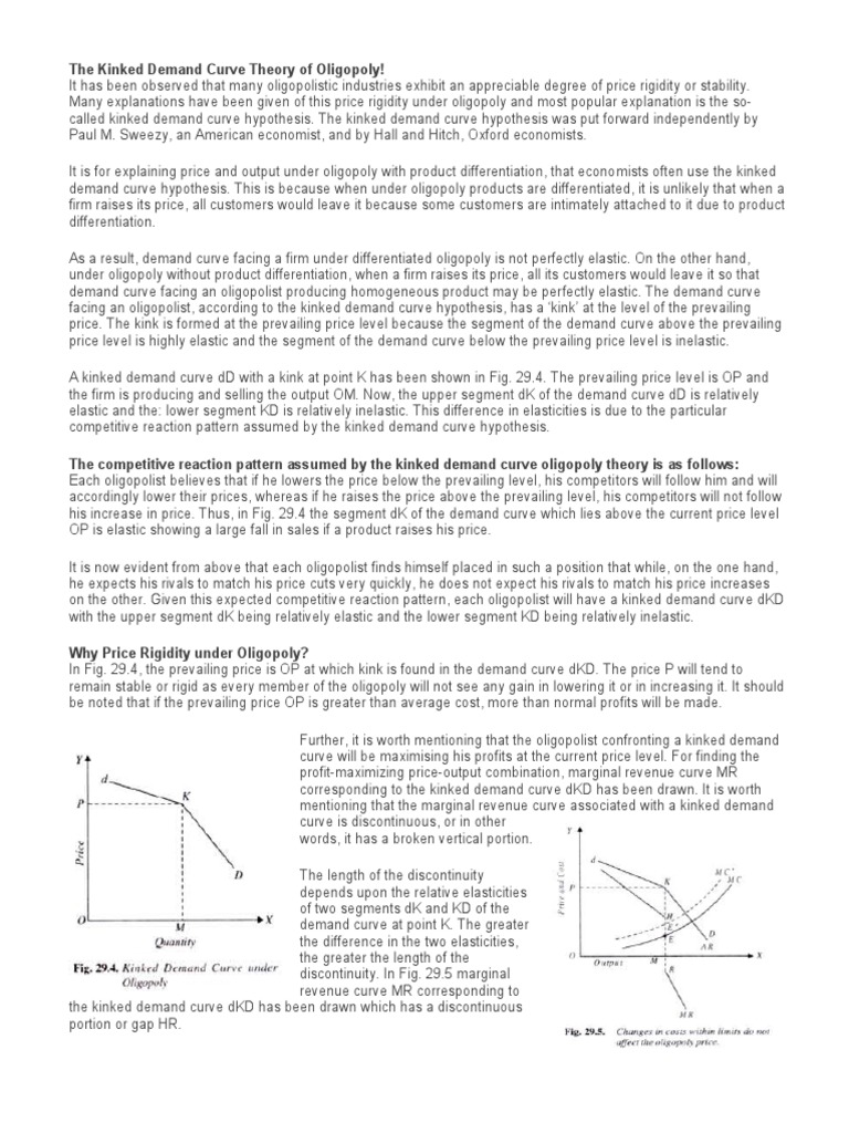 Kinked Demand Curve in Oligopoly | PDF | Oligopoly | Demand