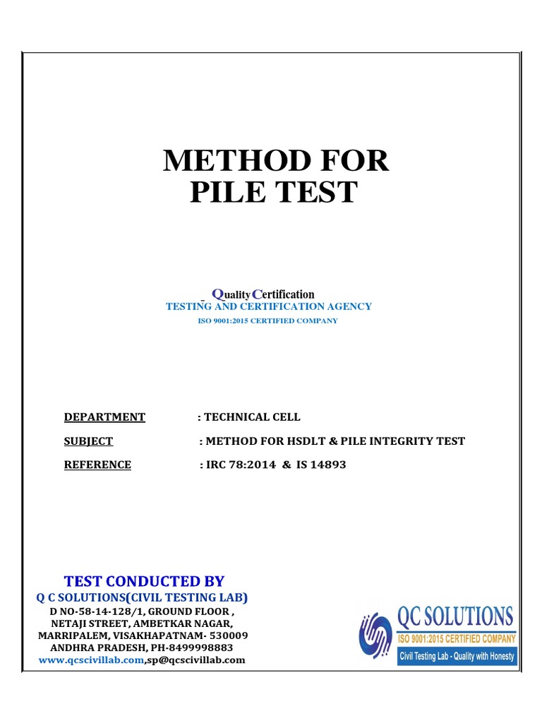 Method For Pile Test | PDF | Deep Foundation | Concrete