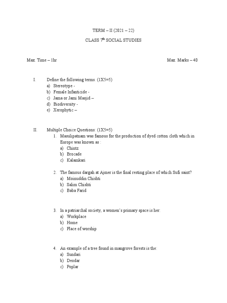 7th Class Question Paper 2022 Set 2 | PDF