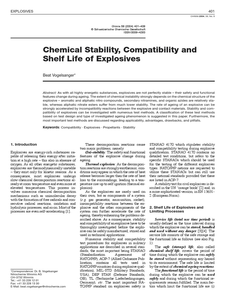 Chemical Stability, Compatibility and Shelf Life of Explosives | PDF ...