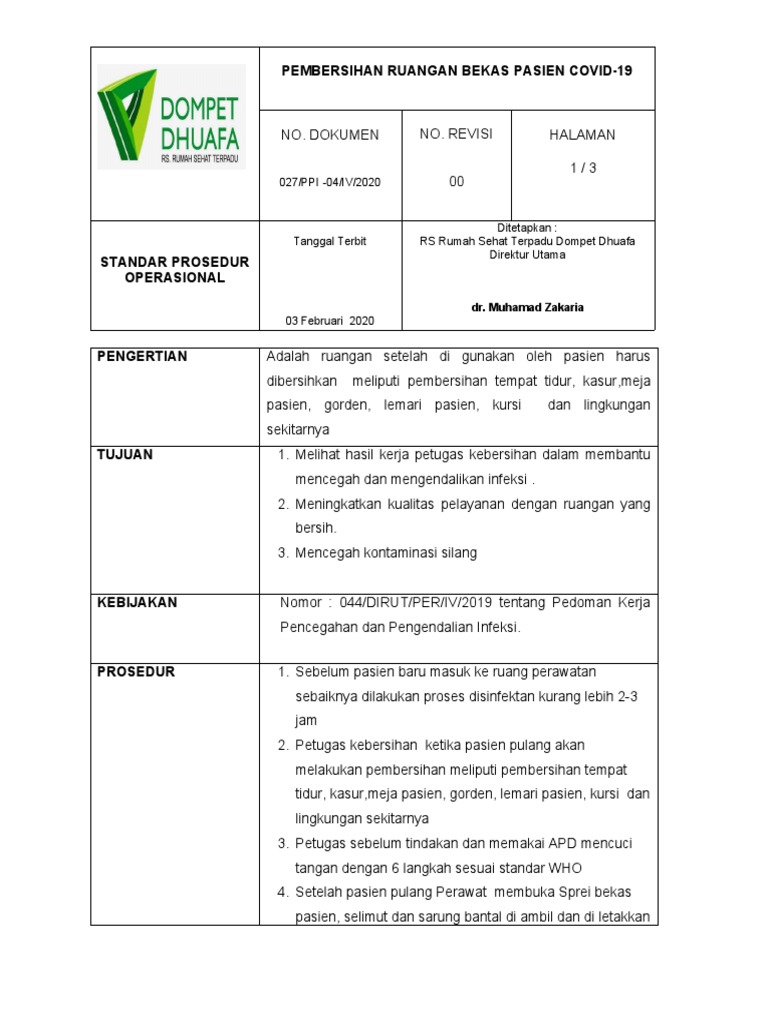 Spo Pembersihan Ruangan Bekas Pasien Covid-19 2 | PDF | Griya & Taman | Sains & Matematika