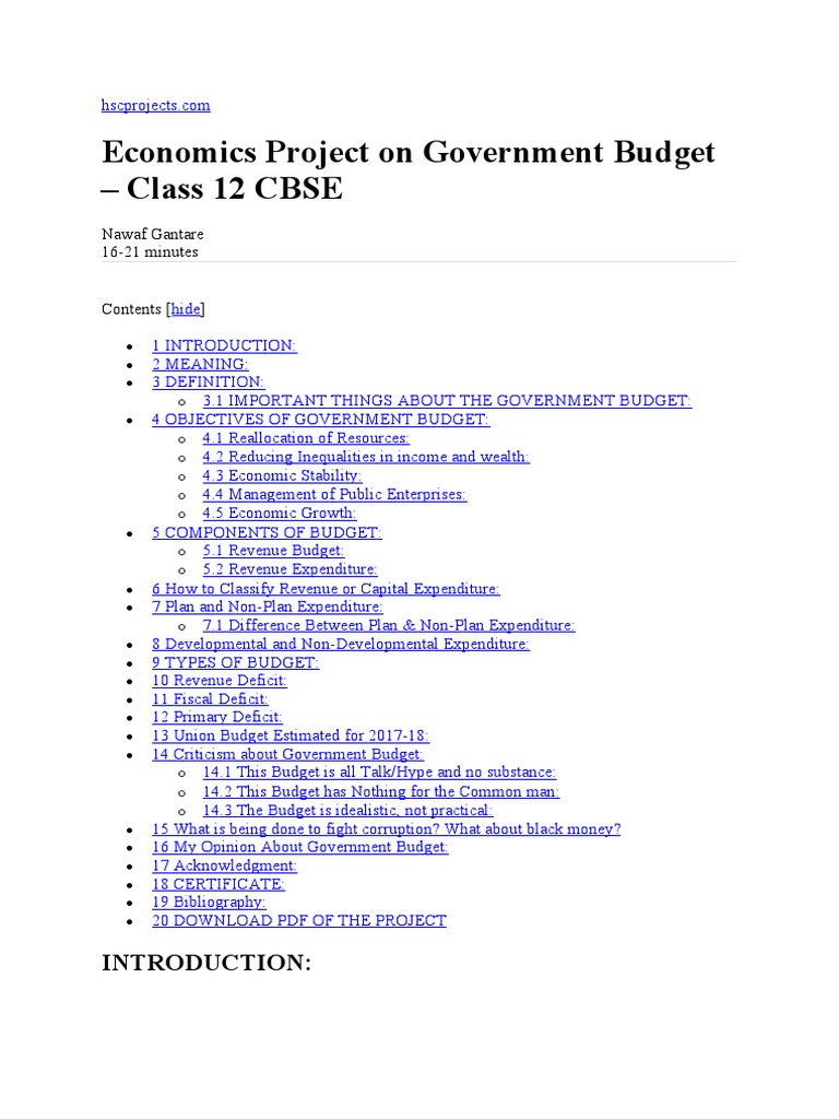 Economics Project On Government Budget - Class 12 CBSE: Nawaf Gantare ...