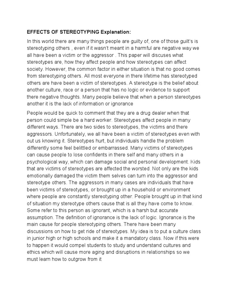 Effects of Stereotyping Explanation | PDF | Stereotypes ...